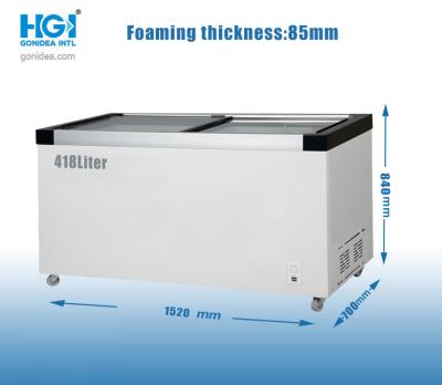 China Showcase Energy Saving 14.8 Cf Chest Freezer Sliding Glass Doors White Shell for sale
