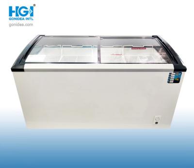 China R290 Ice Cream Sliding Glass Top Chest Freezer 358 Liter Manual Defrost for sale