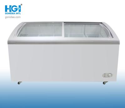 China 450 Liter Commercial Ice Cream Chest Embossed Aluminium Flat Lid Display for sale