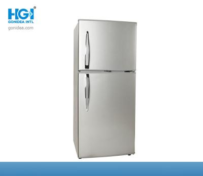 China Silver 2 Door Upright Top Freezer Refrigerators R134a Recessed Handle for sale