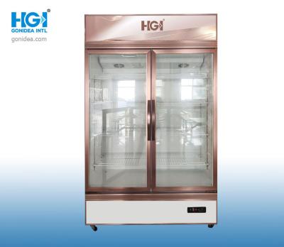 China 600L 1m Shop Drinks Commercial Cooler Two Door Glass Display Fridge Antibacterial for sale