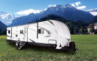 China Big Space Fiberglass Travel Trailer 5 Adults 2 Kids Twin Axle Camping Trailer for sale