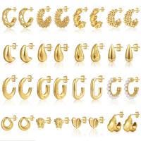 China 18K Stainless Steel Hollow Earrings Female Retro Light Luxury Titanium Steel Earrings Geometric Ring Water Drop Studs Earrings for sale