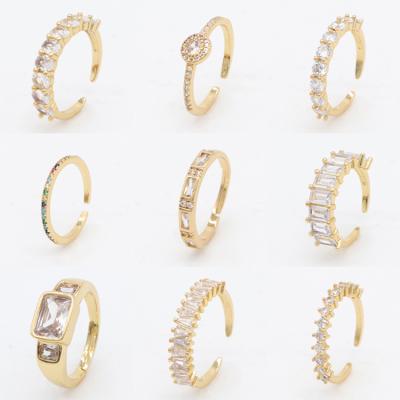 China Factory Wholesale Fashion Designed Brass 14K Gold Plated Ladies' Open Adjustable Ring Featuring Micro Set Clear Zircon Rings for sale