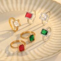 China Wholesale Fashion Brass 18K Gold Plated White Red Green Zircon Adjustable Personalized Open Irregular Unisex Ring for sale