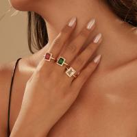China Wholesale Fashion Brass 18K Gold Plated White Red Green Zircon Adjustable Personalized Open Irregular Unisex Ring for sale