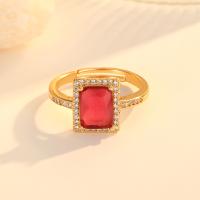 China Wholesale Fashion Brass 18K Gold Plated White Red Green Zircon Adjustable Personalized Open Irregular Unisex Ring for sale