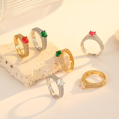 China Custom 18K Gold Plated Brass Zircon Ring High End Open Adjustable Fashion Versatile and Elegant Women's Jewelry Rings for sale