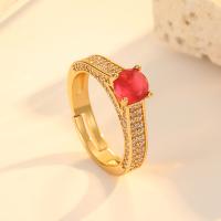 China Custom 18K Gold Plated Brass Zircon Ring High End Open Adjustable Fashion Versatile and Elegant Women's Jewelry Rings for sale