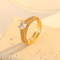 China Custom 18K Gold Plated Brass Zircon Ring High End Open Adjustable Fashion Versatile and Elegant Women's Jewelry Rings for sale