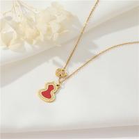 China 18K Vacuum Electroplated Stainless Steel Women's Necklace Micropaved Zircon Double Gourd Necklace Stainless Steel Jewelry for sale