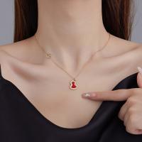 China 18K Vacuum Electroplated Stainless Steel Women's Necklace Micropaved Zircon Double Gourd Necklace Stainless Steel Jewelry for sale