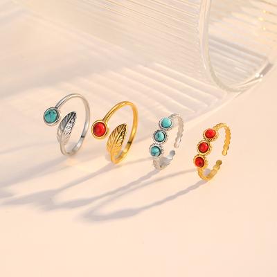 China 18k Gold Stainless Steel Turquoise Ring Understated Luxury Fashionable Versatile Open Ring Bracelet for Women for sale