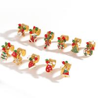 China Fashion Popular Stainless Steel Enamel Christmas Tree Stocking Reindeer Snowflake Jewelry Rings 18k Gold Plated Adjustable Ring for sale