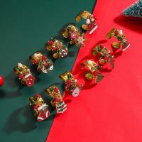 China Fashion Popular Stainless Steel Enamel Christmas Tree Stocking Reindeer Snowflake Jewelry Rings 18k Gold Plated Adjustable Ring for sale