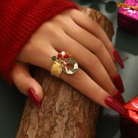 China Fashion Popular Stainless Steel Enamel Christmas Tree Stocking Reindeer Snowflake Jewelry Rings 18k Gold Plated Adjustable Ring for sale