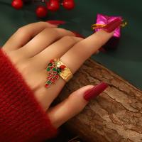 China Fashion Popular Stainless Steel Enamel Christmas Tree Stocking Reindeer Snowflake Jewelry Rings 18k Gold Plated Adjustable Ring for sale