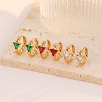 China Stainless Steel Triangular Red and Green Transparent Zircon PVD 18K Gold Hoop Earrings for Women Jewelry Earrings for sale