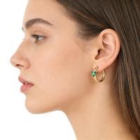 China Stainless Steel Triangular Red and Green Transparent Zircon PVD 18K Gold Hoop Earrings for Women Jewelry Earrings for sale