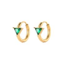 China Stainless Steel Triangular Red and Green Transparent Zircon PVD 18K Gold Hoop Earrings for Women Jewelry Earrings for sale