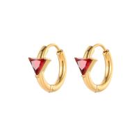 China Stainless Steel Triangular Red and Green Transparent Zircon PVD 18K Gold Hoop Earrings for Women Jewelry Earrings for sale