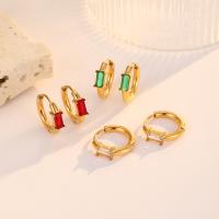 China Wholesale PVD18K Gold Stainless Steel Women's Jewelry Earrings with Zircon Rectangle Simple Fashion Hoop Earrings for sale