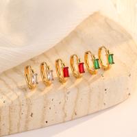 China Wholesale PVD18K Gold Stainless Steel Women's Jewelry Earrings with Zircon Rectangle Simple Fashion Hoop Earrings for sale