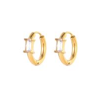 China Wholesale PVD18K Gold Stainless Steel Women's Jewelry Earrings with Zircon Rectangle Simple Fashion Hoop Earrings for sale
