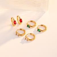 China Wholesale Fashion Luxury and High End Stainless Steel PVD 18K Gold Zircon Huggie Earring and Women Jewelry Hoop Earrings for sale
