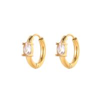 China Wholesale Fashion Luxury and High End Stainless Steel PVD 18K Gold Zircon Huggie Earring and Women Jewelry Hoop Earrings for sale