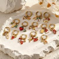 China Stainless Steel 18K Gold Plated Christmas Series Design Hoop Earring Cute Santa Claus Christmas Tree Charms Jewelry Earrings for sale