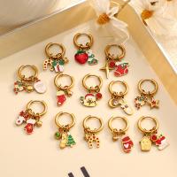 China Stainless Steel 18K Gold Plated Christmas Series Design Hoop Earring Cute Santa Claus Christmas Tree Charms Jewelry Earrings for sale