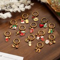 China Stainless Steel 18K Gold Plated Christmas Series Design Hoop Earring Cute Santa Claus Christmas Tree Charms Jewelry Earrings for sale