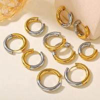 China Stainless Steel Two Tone Electroplated Smooth Coil Round Earrings Available in Various Sizes Unisex Jewelry Hoop Earring for sale