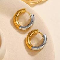 China Stainless Steel Two Tone Electroplated Smooth Coil Round Earrings Available in Various Sizes Unisex Jewelry Hoop Earring for sale