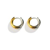 China Stainless Steel Two Tone Electroplated Smooth Coil Round Earrings Available in Various Sizes Unisex Jewelry Hoop Earring for sale