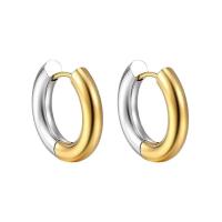 China Stainless Steel Two Tone Electroplated Smooth Coil Round Earrings Available in Various Sizes Unisex Jewelry Hoop Earring for sale