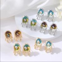 China Fashion 14K Plate Gold French Retro Baroque Natural Pearl Earrings Enamel Monet Garden Style Studs Jewelry Gift for sale
