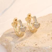 China Jiexing Jewelry Brass Plated 14K Gold Zircon Earrings Heart Fashion Women's Bead Hoop Earring for sale