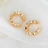 China Fashion Brass 14K Gold Plated Irregular Wavy Surface Geometric Round Women's Jewelry Earrings for sale