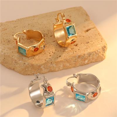 China Wholesale French Retro Palace Folds Brass Gold Plated Inlaid Colorful Zircon Earrings Ear Buckles Earring Hook for sale
