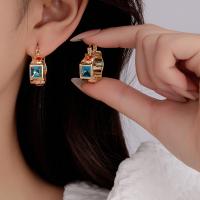 China Wholesale French Retro Palace Folds Brass Gold Plated Inlaid Colorful Zircon Earrings Ear Buckles Earring Hook for sale