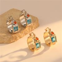 China Wholesale French Retro Palace Folds Brass Gold Plated Inlaid Colorful Zircon Earrings Ear Buckles Earring Hook for sale
