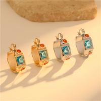 China Wholesale French Retro Palace Folds Brass Gold Plated Inlaid Colorful Zircon Earrings Ear Buckles Earring Hook for sale