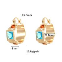 China Wholesale French Retro Palace Folds Brass Gold Plated Inlaid Colorful Zircon Earrings Ear Buckles Earring Hook for sale