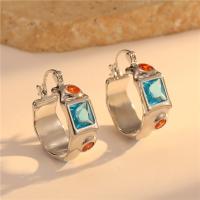 China Wholesale French Retro Palace Folds Brass Gold Plated Inlaid Colorful Zircon Earrings Ear Buckles Earring Hook for sale