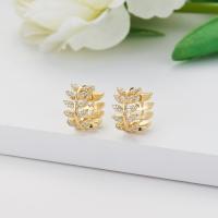 China New Design Leaf Shape 14K Gold Plated Micro Pave Zircon Hoop Earrings for sale