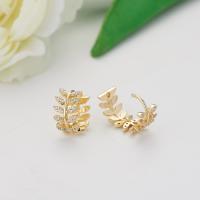 China New Design Leaf Shape 14K Gold Plated Micro Pave Zircon Hoop Earrings for sale