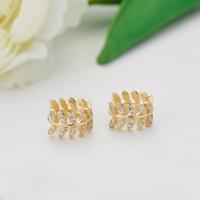 China New Design Leaf Shape 14K Gold Plated Micro Pave Zircon Hoop Earrings for sale