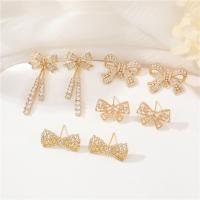 China Factory Wholesale Fashion 14K Gold Zircon Pearl Women's Bow Tassel Pendant Studs Earrings DIY Earring Accessories for sale